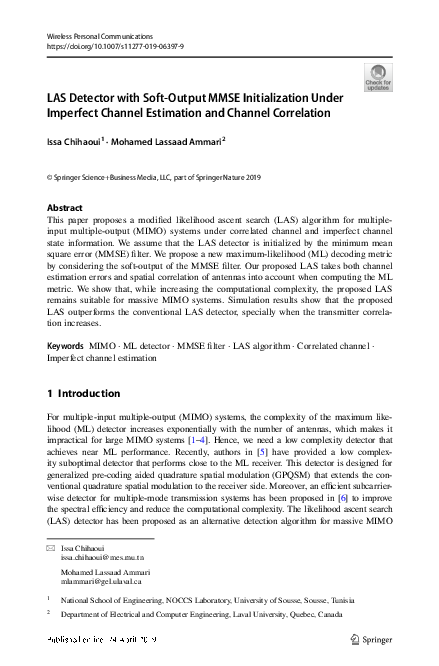 (PDF) LAS Detector with Soft-Output MMSE Initialization Under Imperfect Channel Estimation and ...