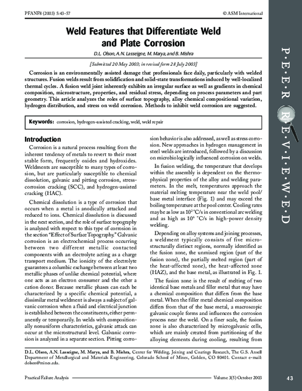 Weld Features that Differentiate Weld and Plate Corrosion