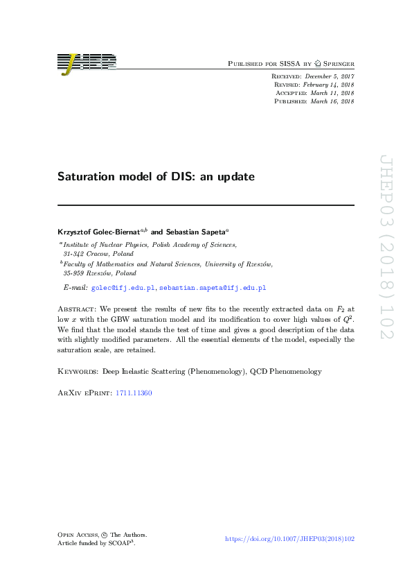 (PDF) Saturation model of DIS: an update