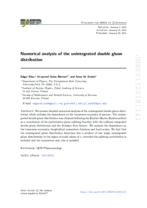 (PDF) Numerical analysis of the unintegrated double gluon distribution