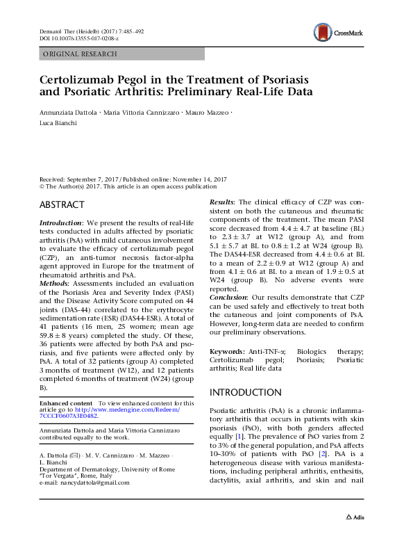 (PDF) Certolizumab Pegol in the Treatment of Psoriasis and Psoriatic ...