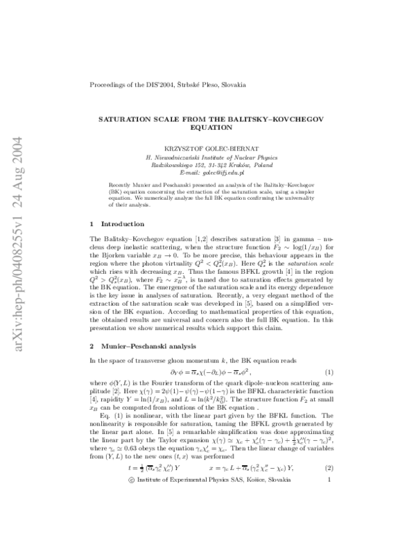 (PDF) Saturation scale from the Balitsky-Kovchegov equation