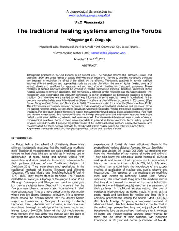 (PDF) The traditional healing systems among the Yoruba