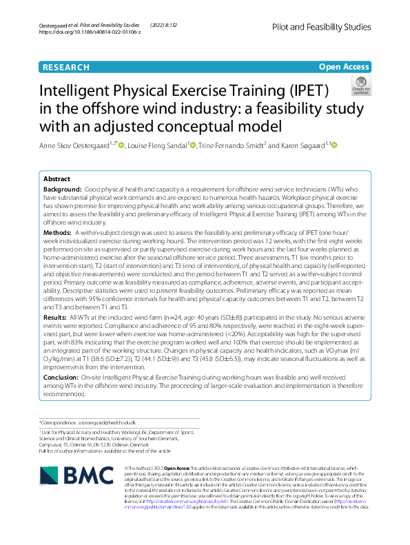 (PDF) Intelligent Physical Exercise Training (IPET) in the offshore wind industry: a feasibility ...
