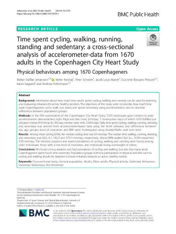 (PDF) Time spent cycling, walking, running, standing and sedentary: a ...