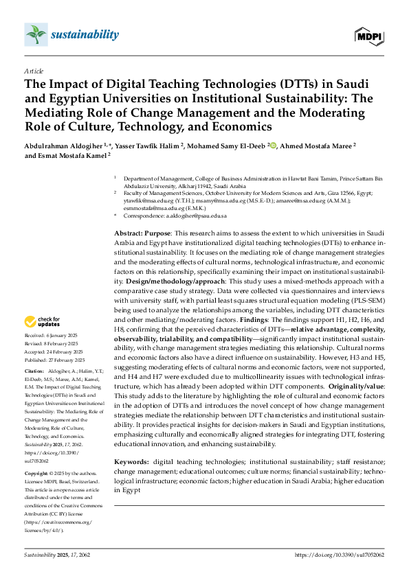 (PDF) The Impact of Digital Teaching Technologies (DTTs) in Saudi and Egyptian Universities on ...