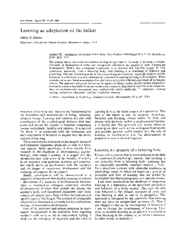 (PDF) Learning as adaptation of the infant