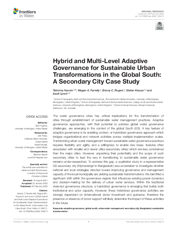 (PDF) Hybrid and Multi-Level Adaptive Governance for Sustainable Urban ...