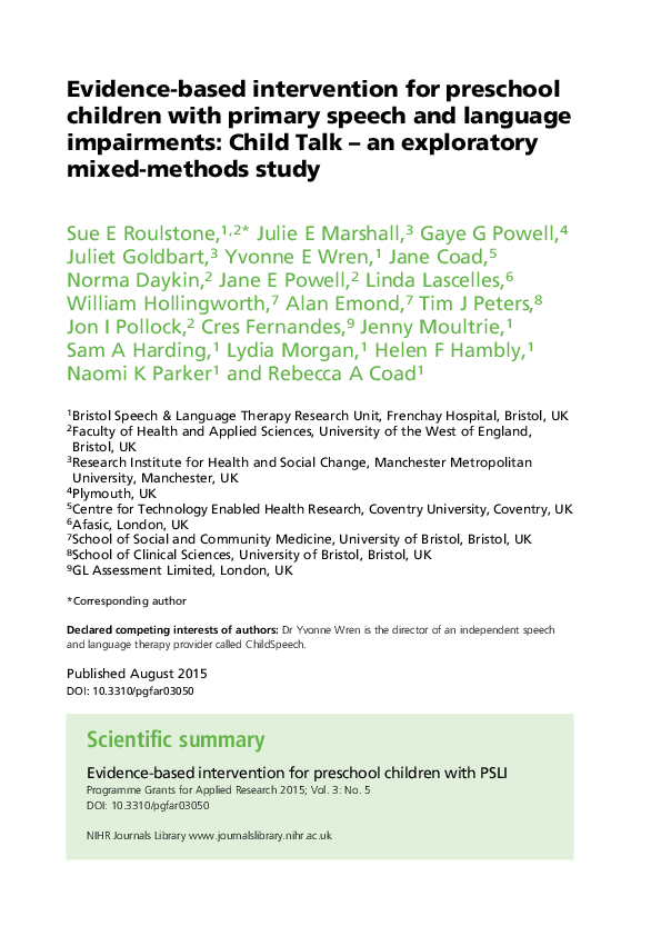 (PDF) Evidence-based intervention for preschool children with primary ...