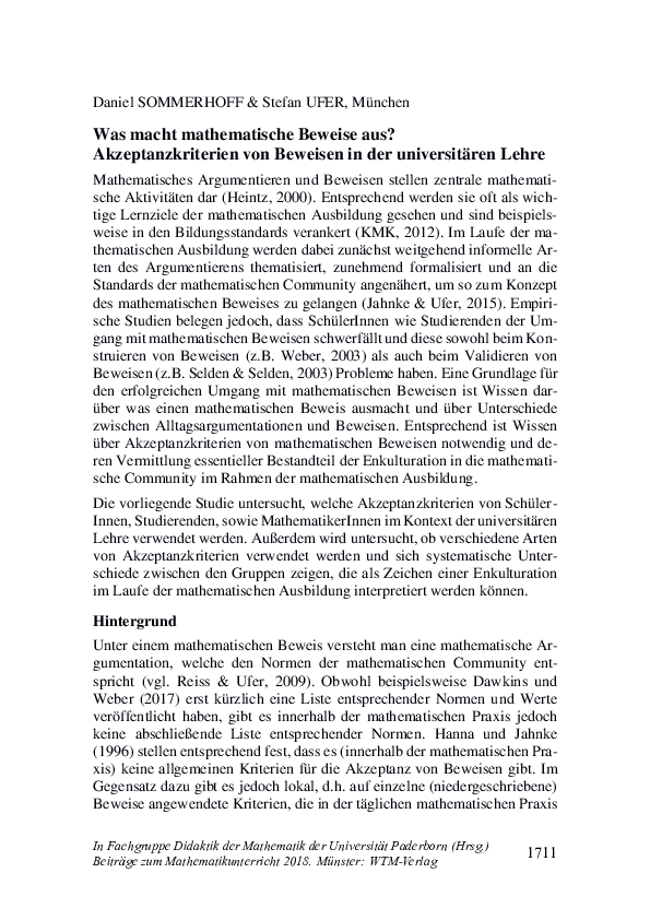 (PDF) Was macht mathematische Beweise aus? Akzeptanzkritieren von Beweisen in der universitären ...