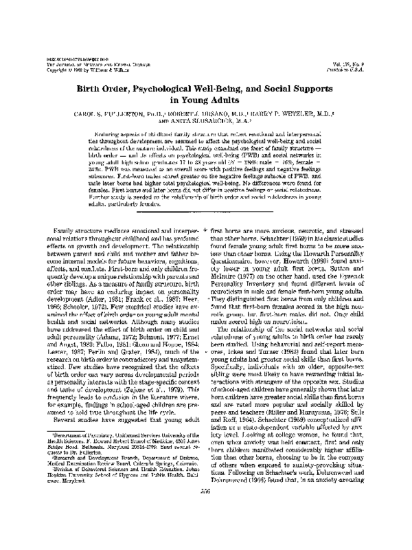 (PDF) Birth Order, Psychological Well-Being, and Social Supports in ...