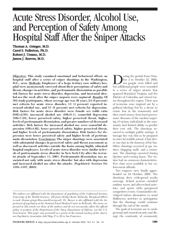 (PDF) Acute Stress Disorder, Alcohol Use, and Perception of Safety ...