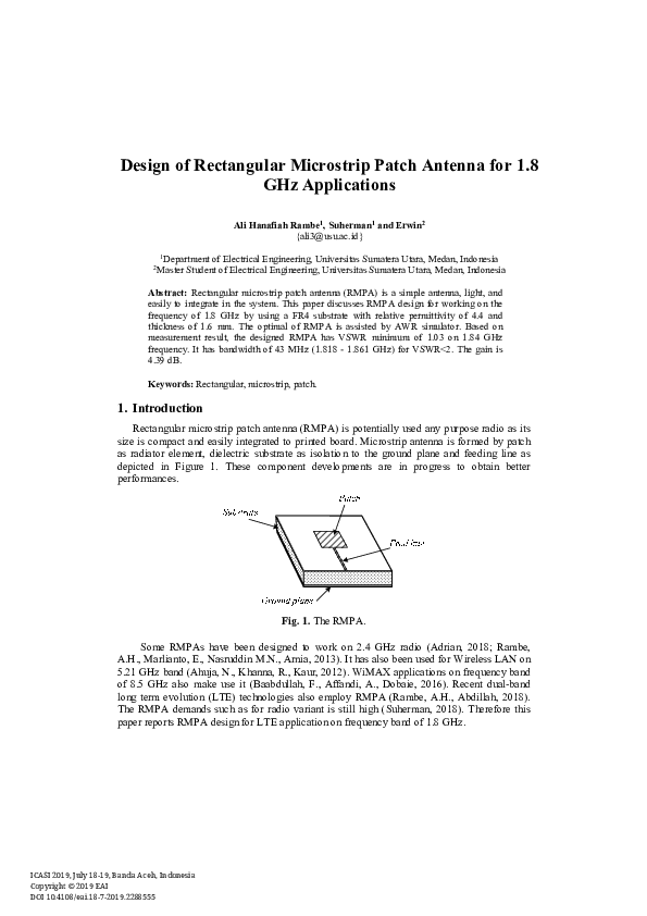 (PDF) Design of Rectangular Microstrip Patch Antenna for 1.8 GHz ...
