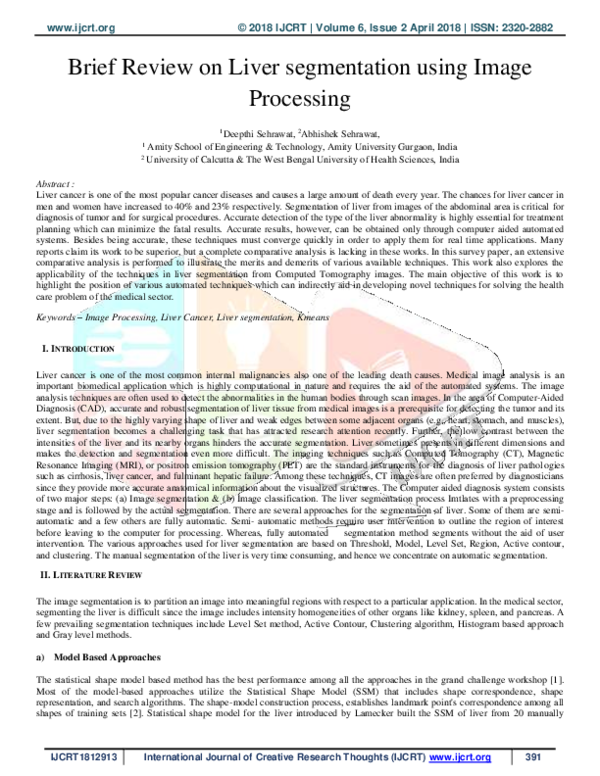 Pdf Brief Review On Liver Segmentation Using Image Processing