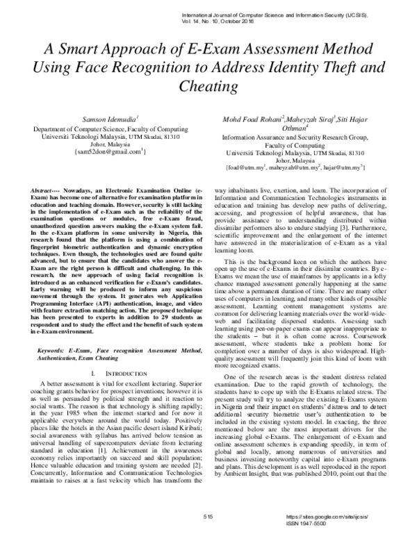 (PDF) A Smart Approach of E-Exam Assessment Method Using Face ...