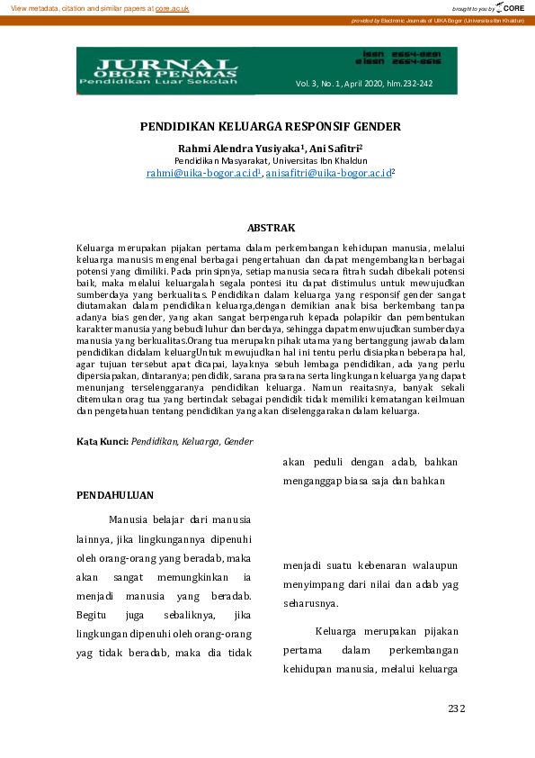 Pendidikan Keluarga Responsif Gender