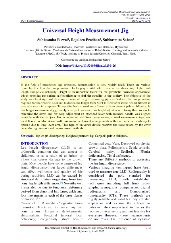 (PDF) Universal Height Measurement Jig
