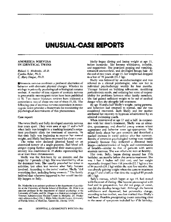 (PDF) Anorexia Nervosa in Identical Twins