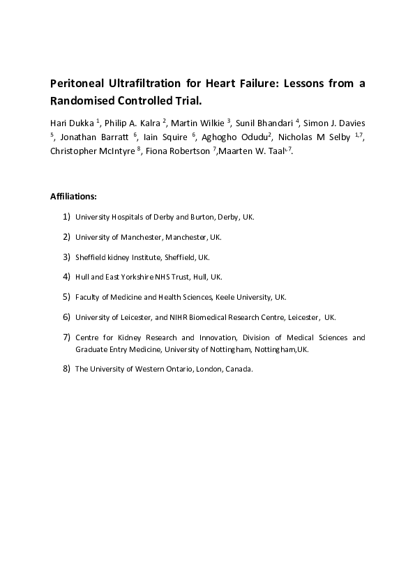 (PDF) Peritoneal Ultrafiltration for Heart Failure: Lessons from a Randomized Controlled Trial