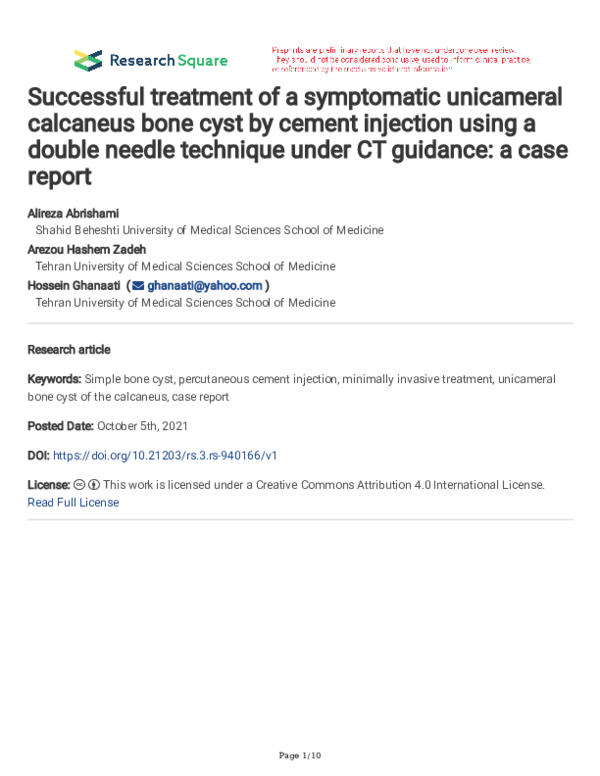 Successful treatment of a symptomatic unicameral calcaneus bone cyst by ...