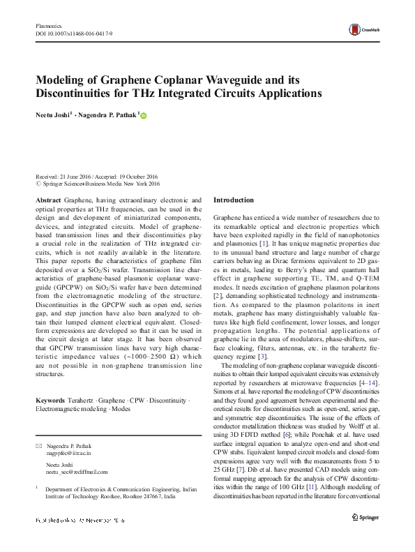 (PDF) Modeling of Graphene Coplanar Waveguide and its Discontinuities ...