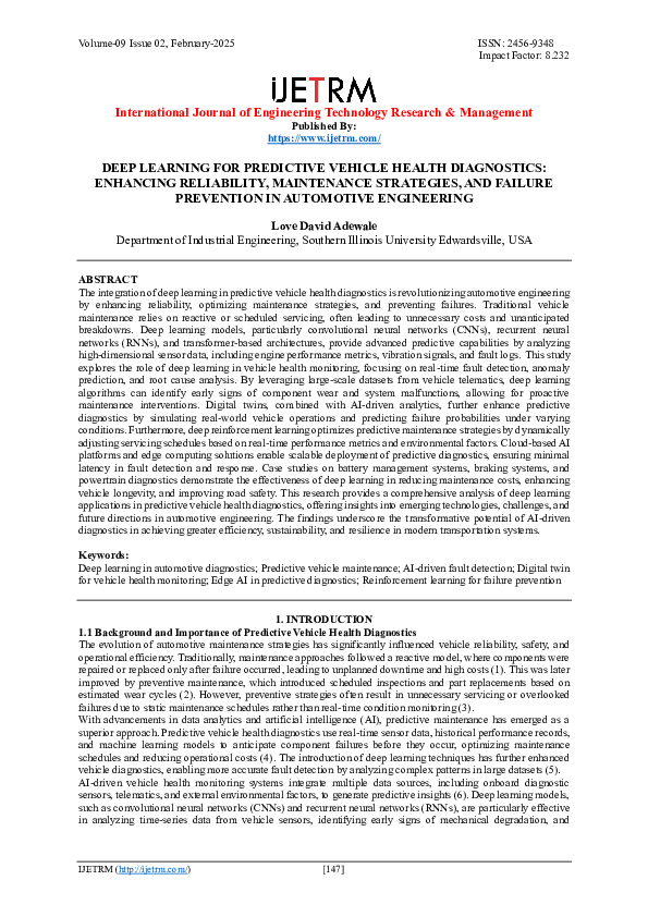 (PDF) DEEP LEARNING FOR PREDICTIVE VEHICLE HEALTH DIAGNOSTICS: ENHANCING RELIABILITY ...