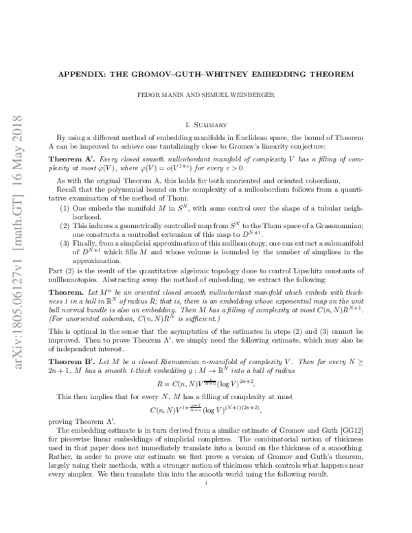 The Gromov--Guth--Whitney embedding theorem