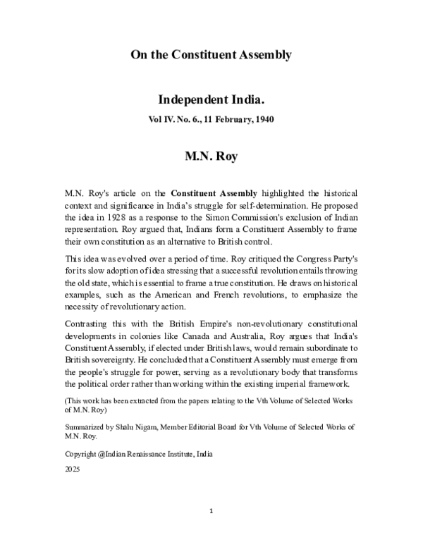 (PDF) On the Constituent Assembly