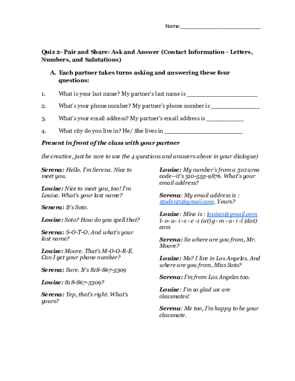 (PDF) Communications ESL Quiz