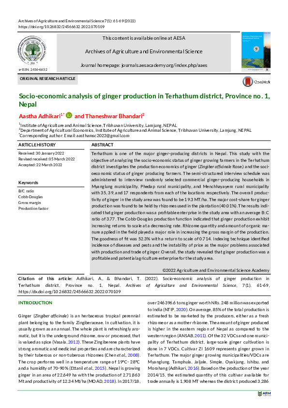 Socio-economic analysis of ginger production in Terhathum district ...