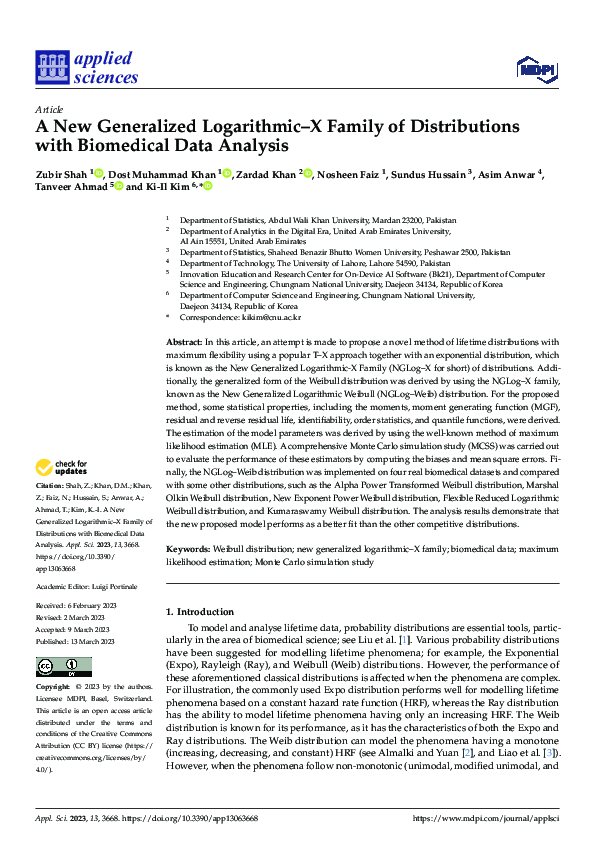 (PDF) A New Generalized Logarithmic–X Family of Distributions with Biomedical Data Analysis