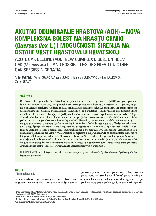 Acute oak decline (AOD) new complex disese on holm oak (Quercus ilex L ...