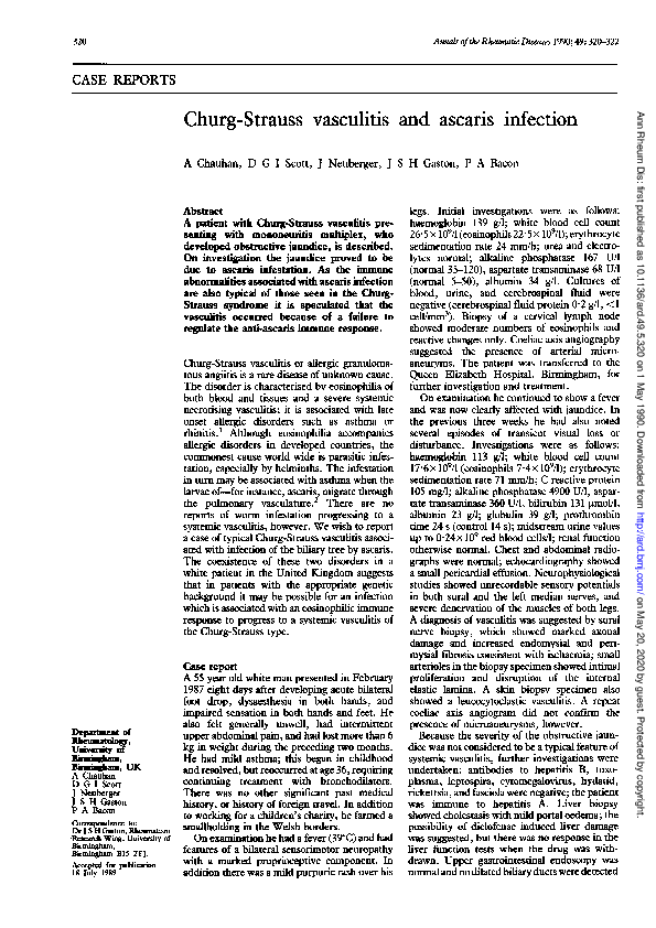 (PDF) Churg-Strauss vasculitis and ascaris infection