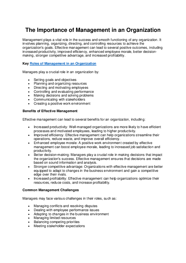 (PDF) The Importance of Management in an Organization
