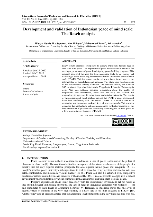 (PDF) Development and validation of Indonesian peace of mind scale: The ...