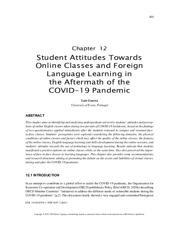 (PDF) Student Attitudes Towards Online Classes and Foreign Language Learning in the Aftermath of ...