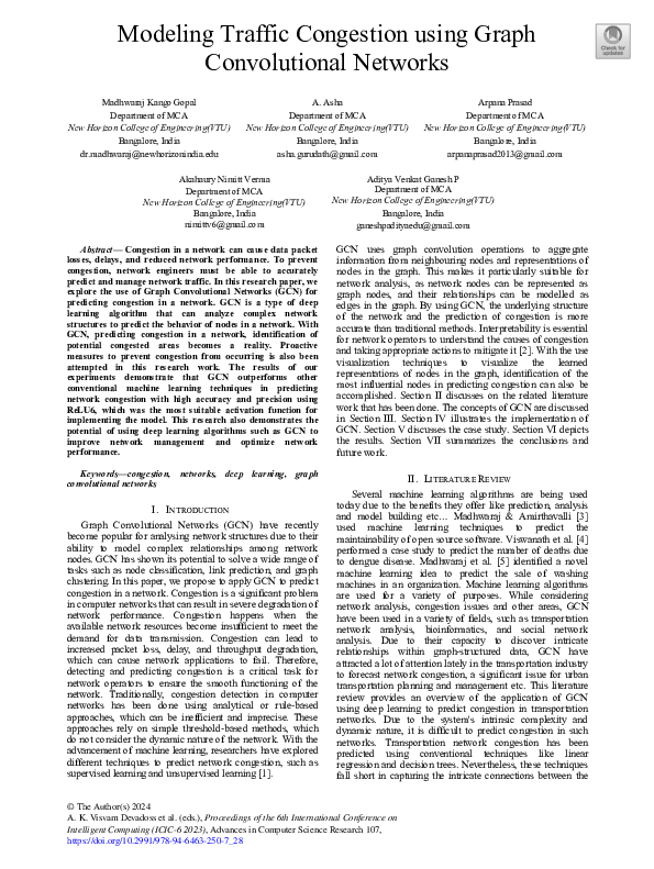 (PDF) Modeling Traffic Congestion using Graph Convolutional Networks
