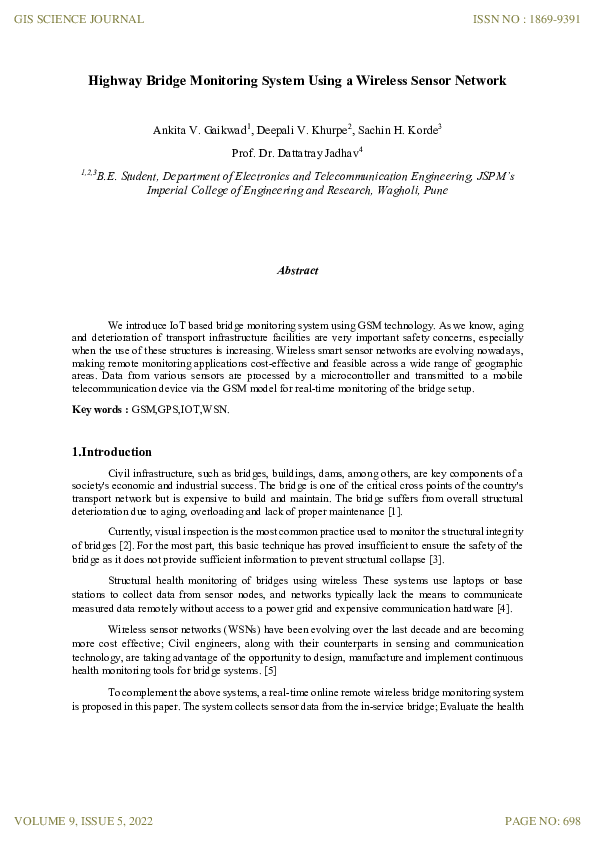 (PDF) Highway Bridge Monitoring System Using a Wireless Sensor Network