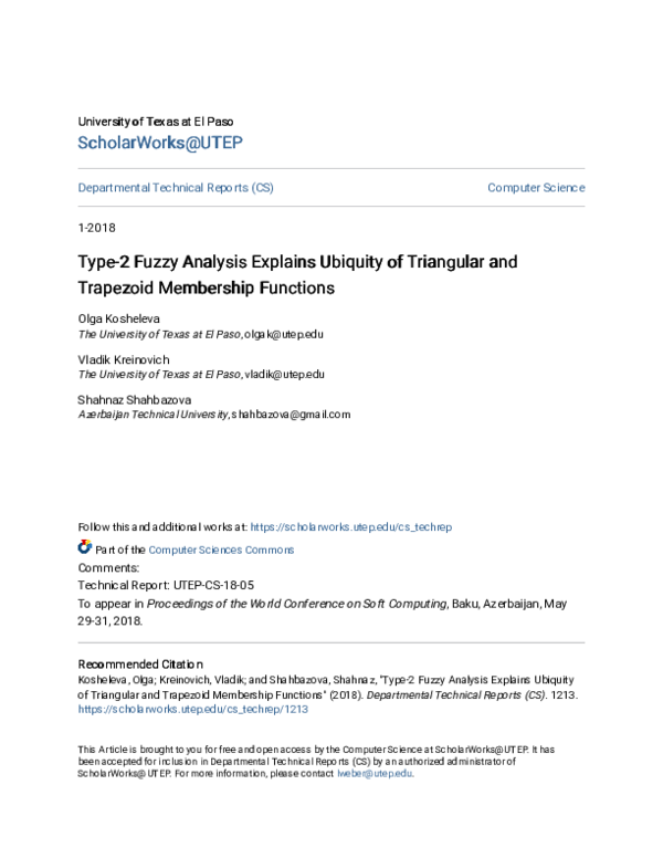 (PDF) Type-2 Fuzzy Analysis Explains Ubiquity of Triangular and Trapezoid Membership Functions