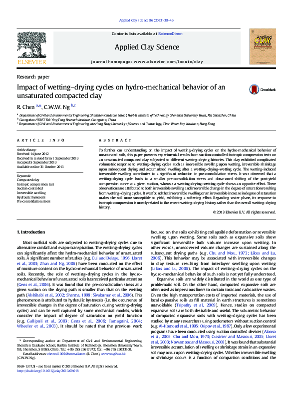 (PDF) Impact of wetting–drying cycles on hydro-mechanical behavior of an unsaturated compacted clay