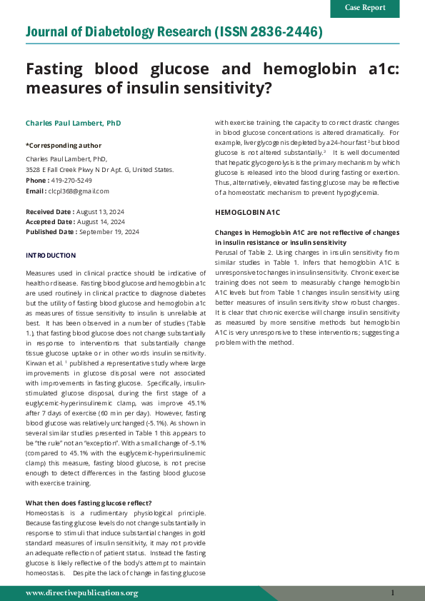 (PDF) Fasting blood glucose and hemoglobin a1c: measures of insulin ...
