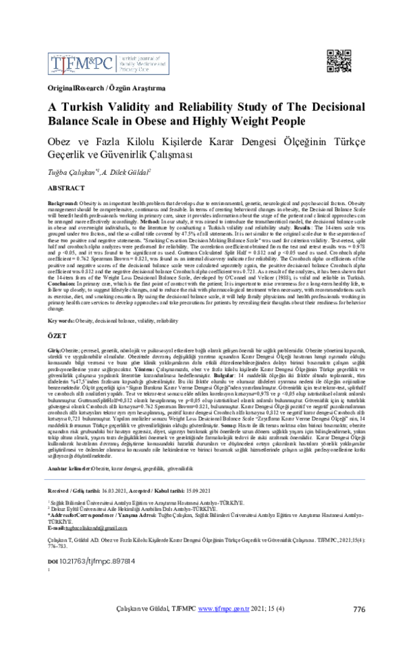 (PDF) A Turkish Validity and Reliability Study of The Decisional ...