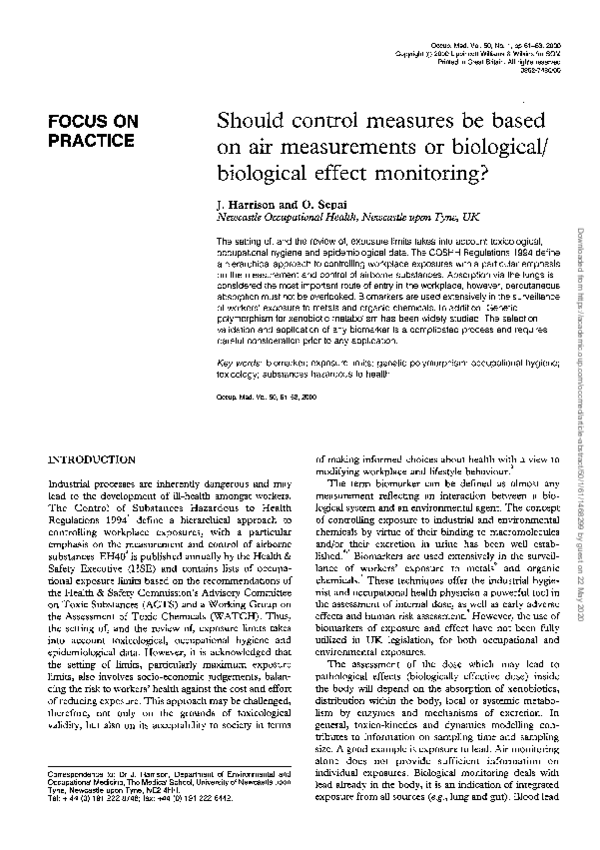(PDF) Should Control Measures Be Based on Air Measurements or ...