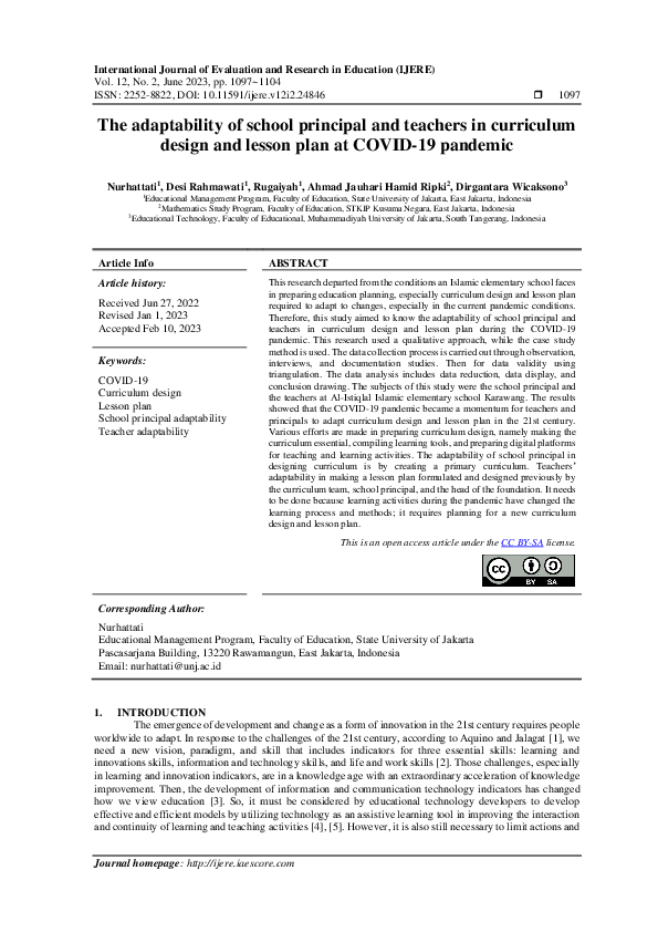 (PDF) The adaptability of school principal and teachers in curriculum design and lesson plan at ...