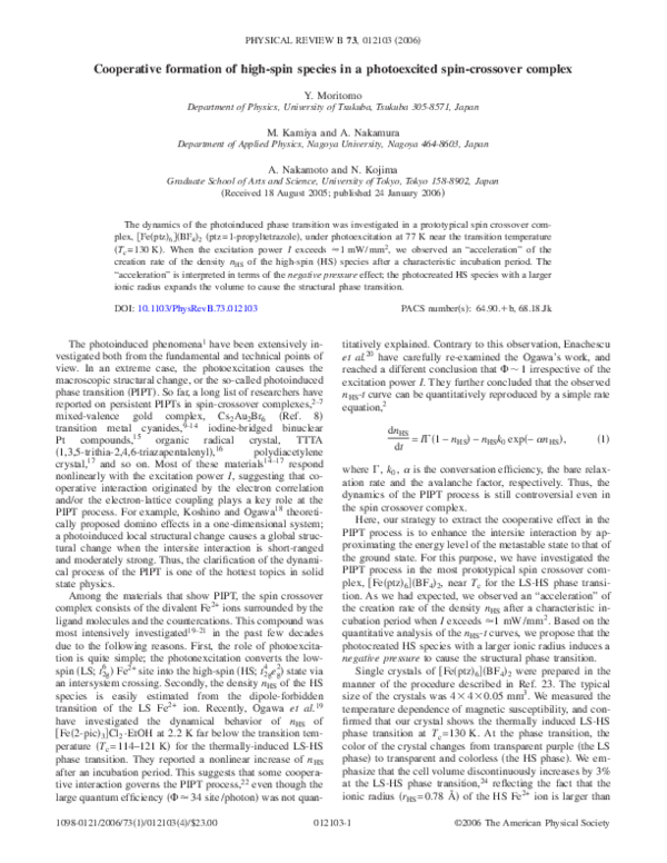 (PDF) Cooperative formation of high-spin species in a photoexcited spin ...