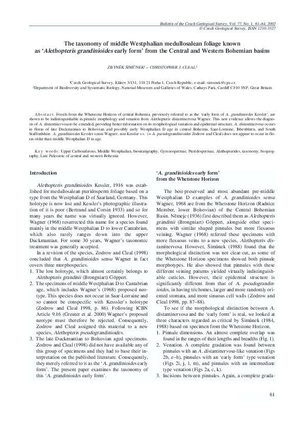 (PDF) The taxonomy of middle Westphalian medullosalean foliage known as ...
