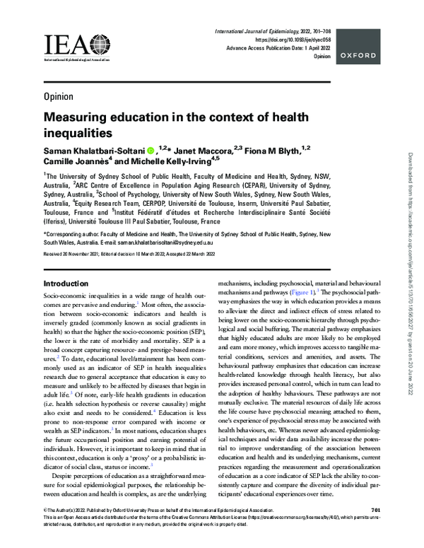 (PDF) Measuring education in the context of health inequalities