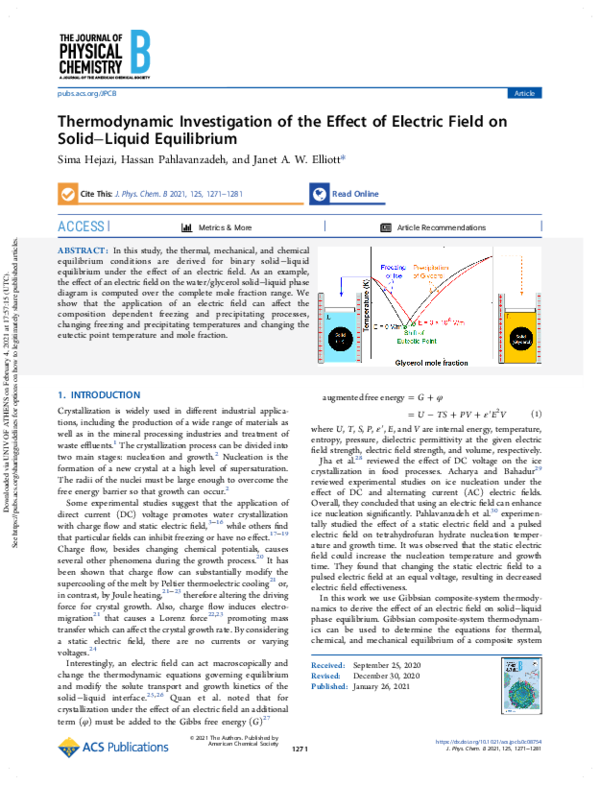 (PDF) Thermodynamic Investigation of the Effect of Electric Field on Solid–Liquid Equilibrium