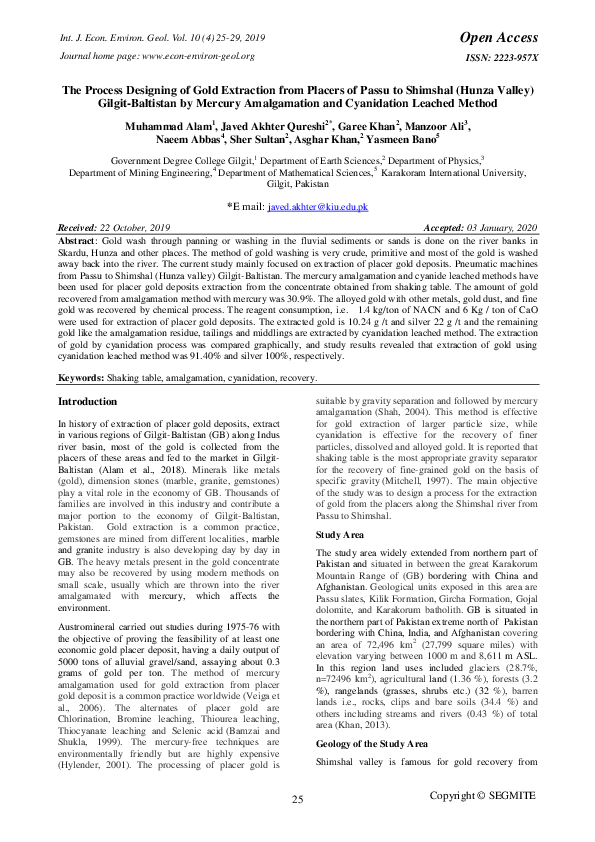 The Process Designing of Gold Extraction from Placers of Passu to ...