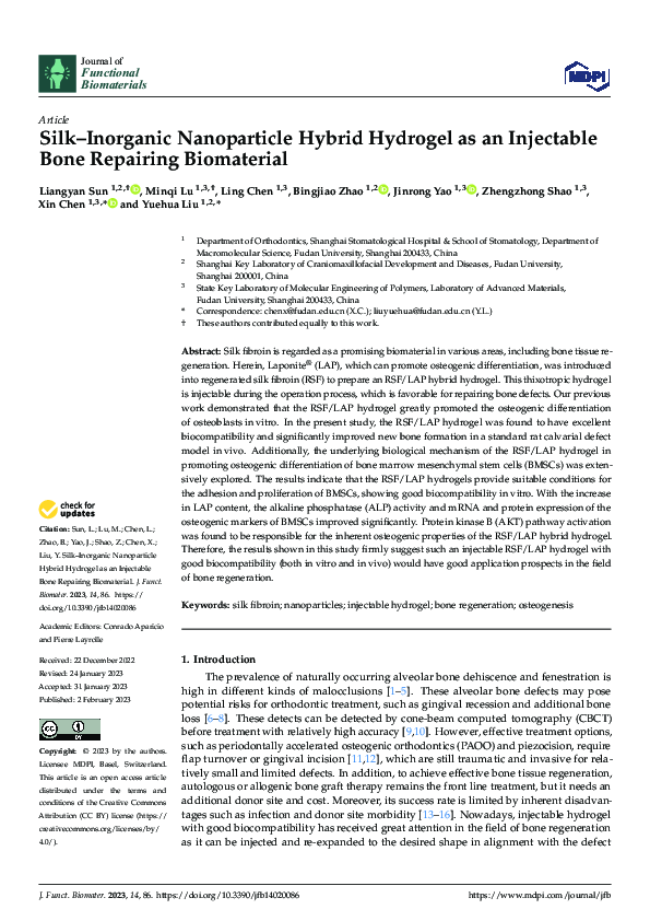 (PDF) Silk–Inorganic Nanoparticle Hybrid Hydrogel as an Injectable Bone ...